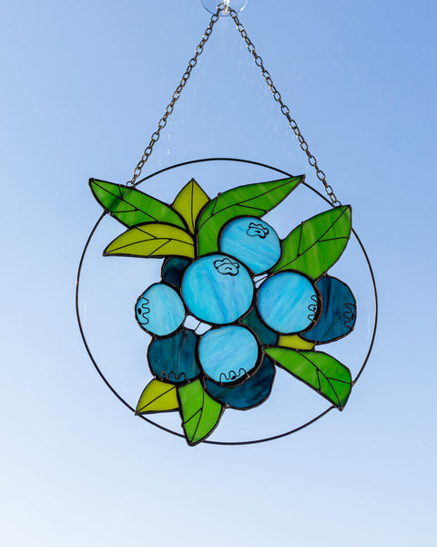 Blueberry blue Suncatcher. Stained glass Home Decor Panel – Sclow ...