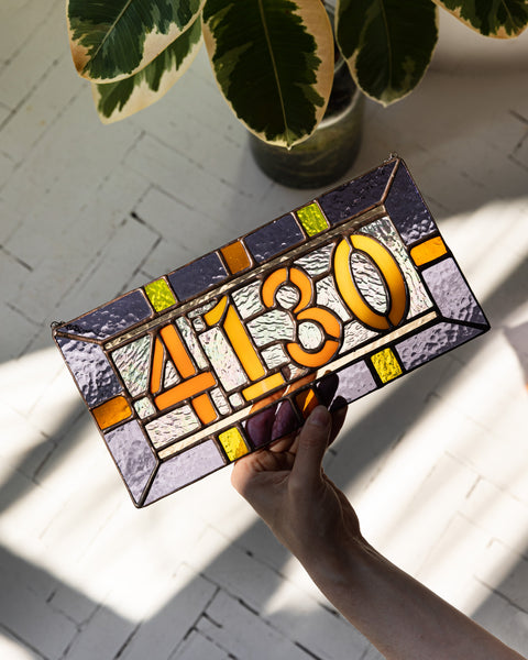 Custom stained glass numbers, text, address – Sclow Stained Glass