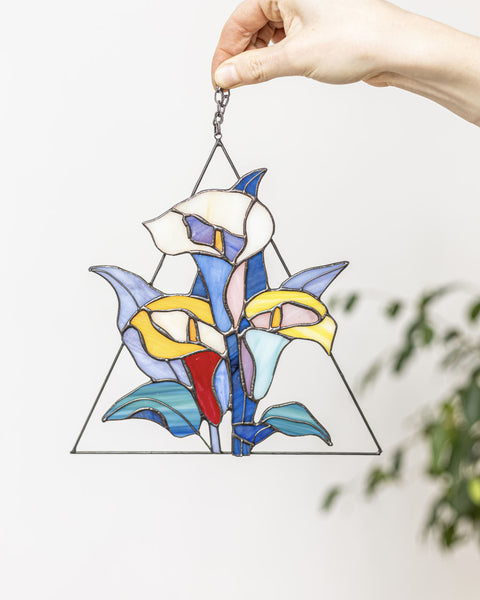 Stained glass calla lily flowers, Suncatcher arum lily – Sclow Stained ...